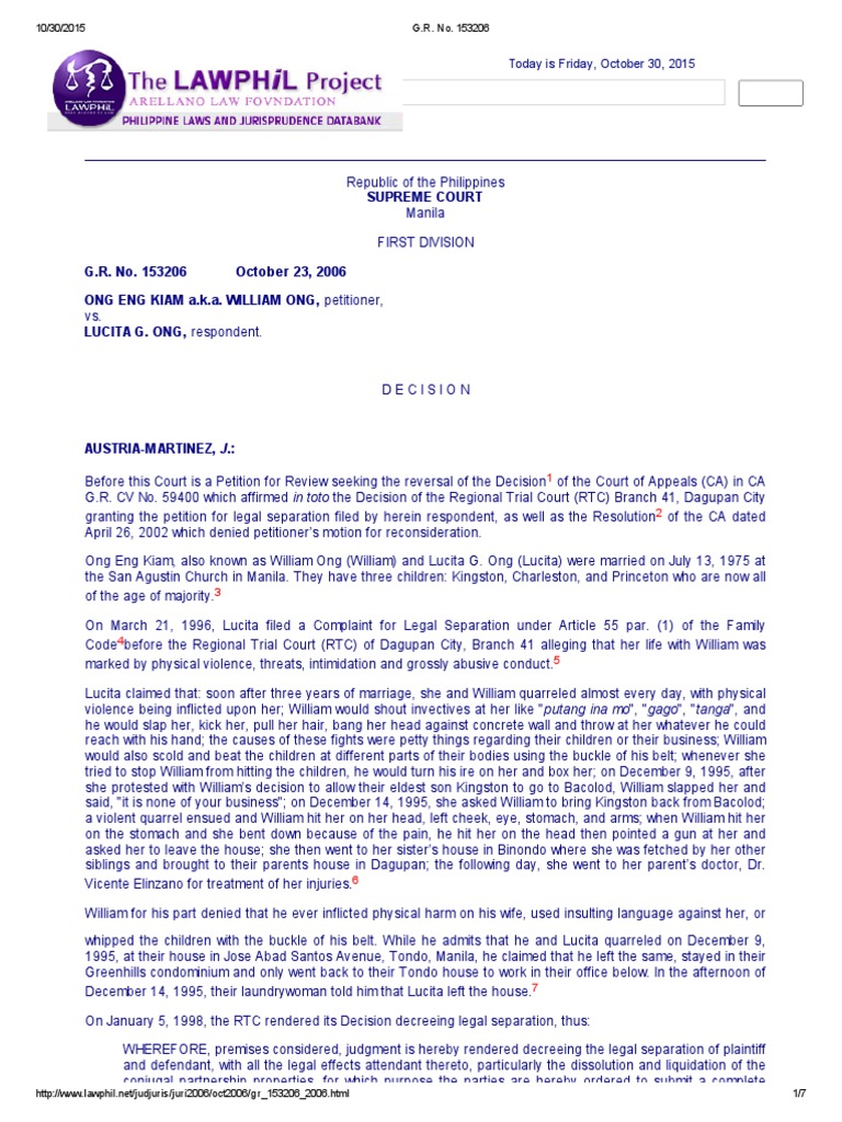 Ong Vs Ong | PDF | Question Of Law | Marriage