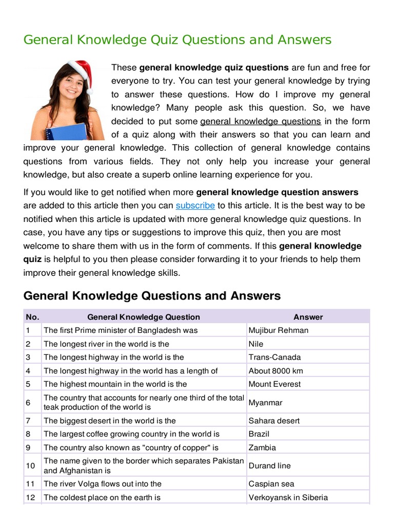 General Knowledge Quiz Questions & Answers | PDF | Earth | Nature