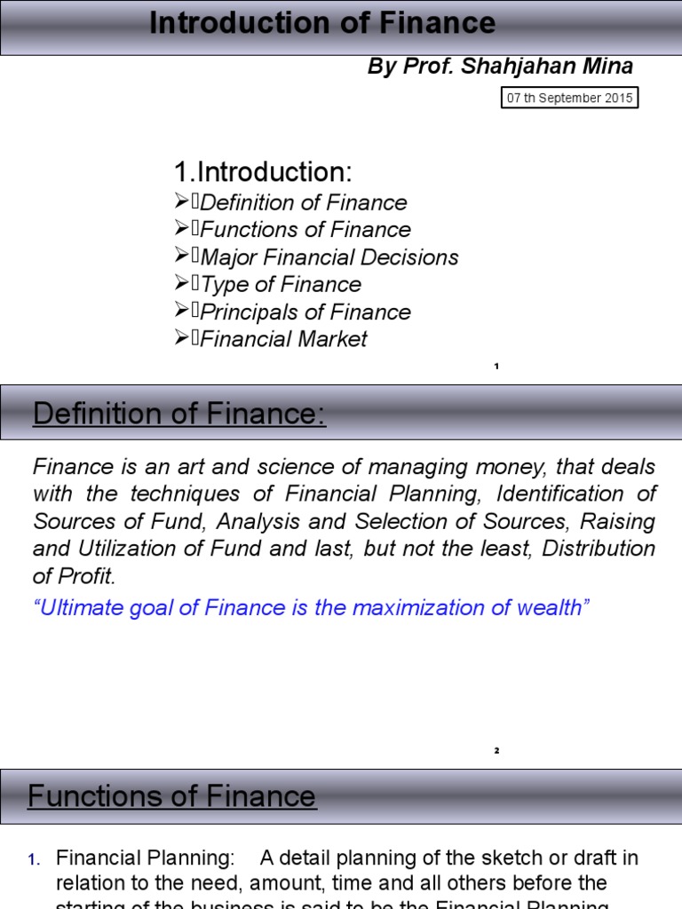Introduction To Finance | PDF | Financial Capital | Equity (Finance)