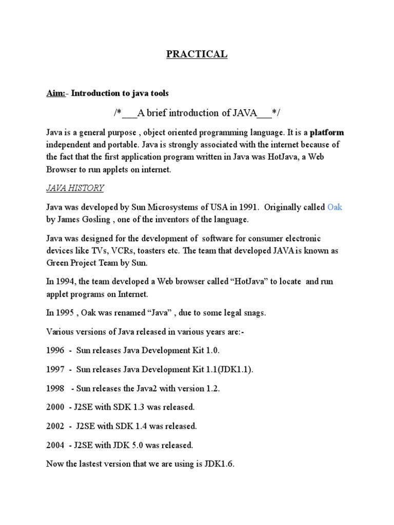 A Brief Introduction of JAVA - /: Practical | PDF | Java Virtual ...