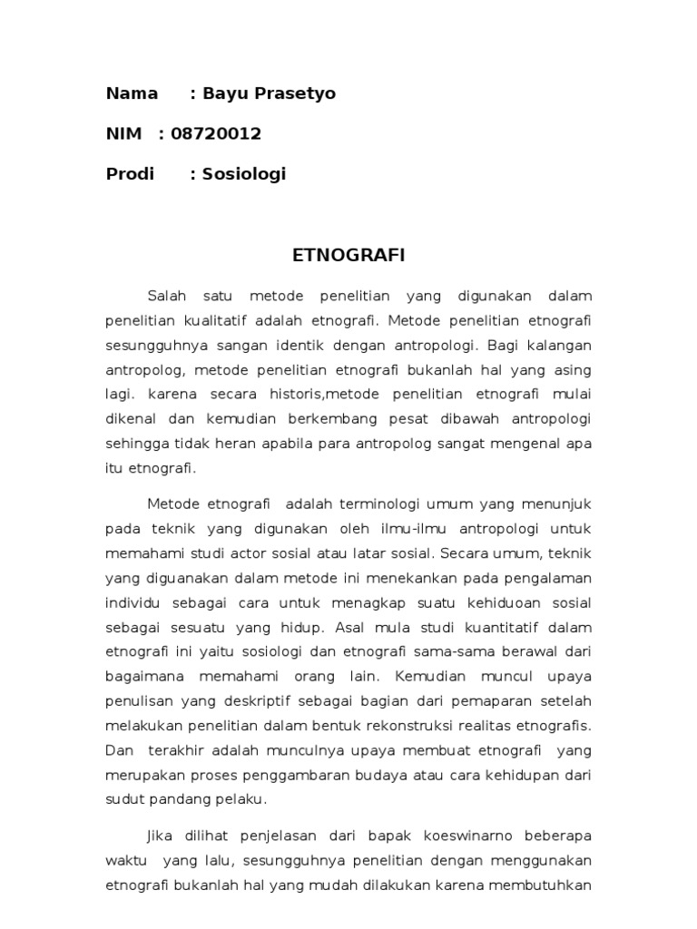 Metode Etnografi dalam Penelitian | PDF