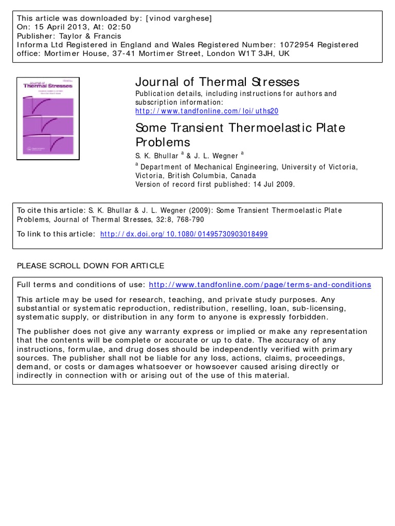 Journal of Thermal Stresses | PDF | Thermal Conduction | Stress (Mechanics)