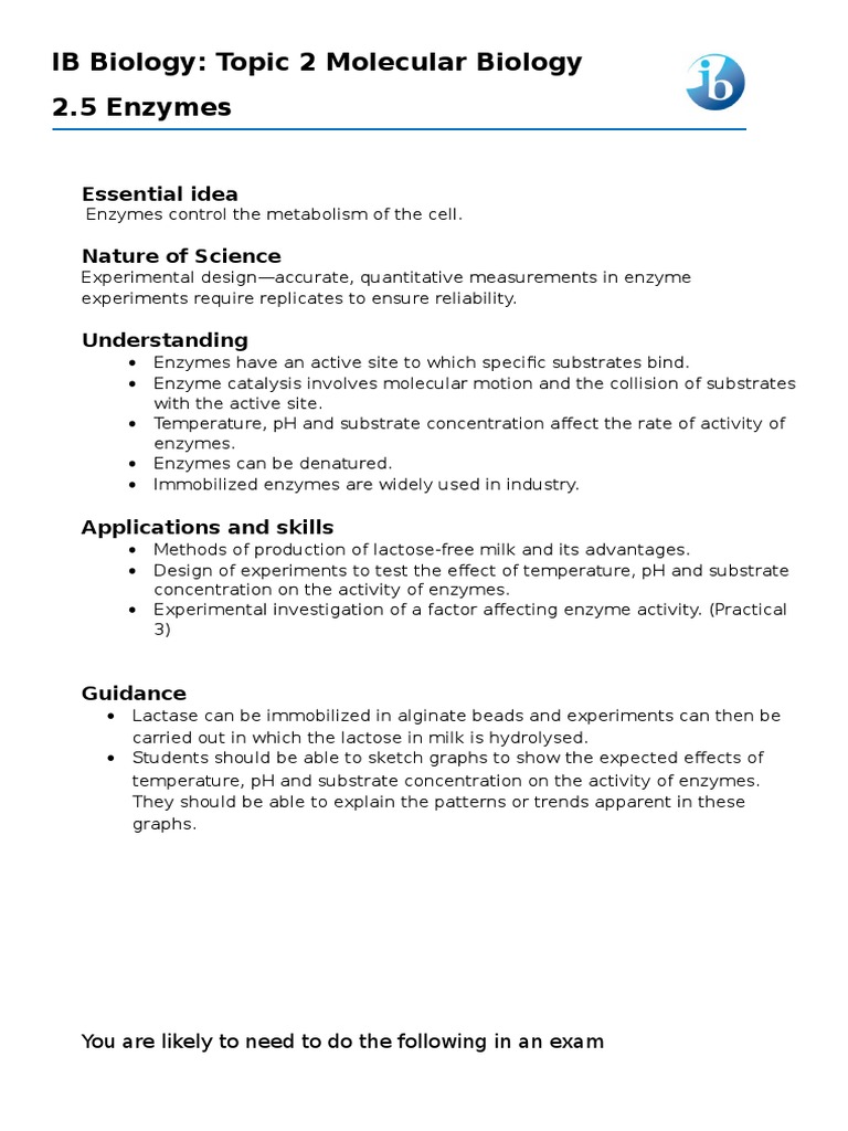 Topic 2 5 Molecular Biology-Checklist | PDF