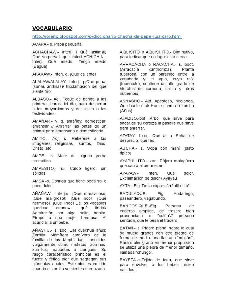 Diccionario Chacha | PDF | Plantas | Alimentos