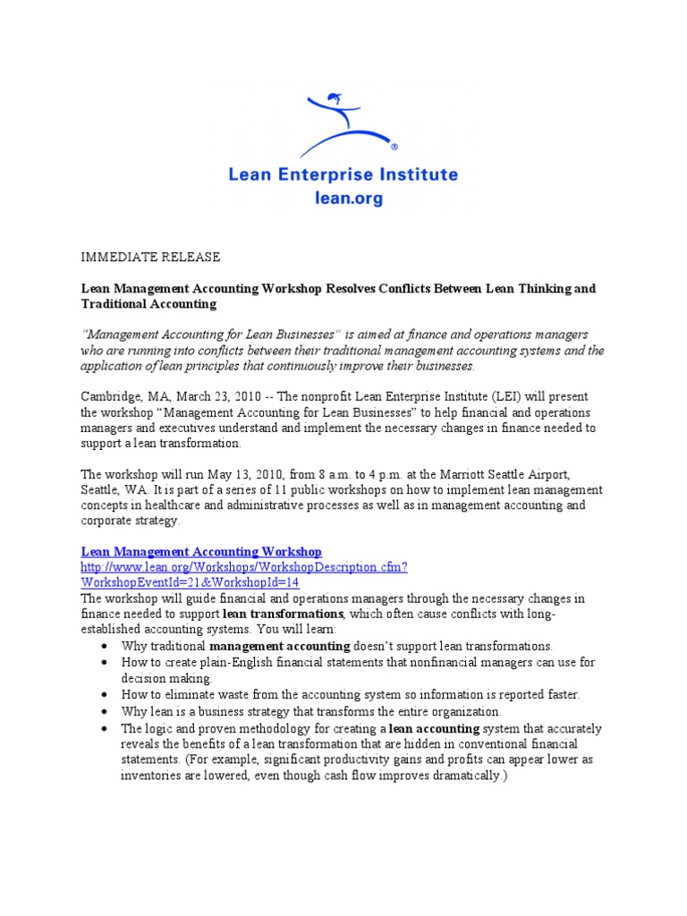 Lean Management Accounting | PDF | Lean Manufacturing | Management ...