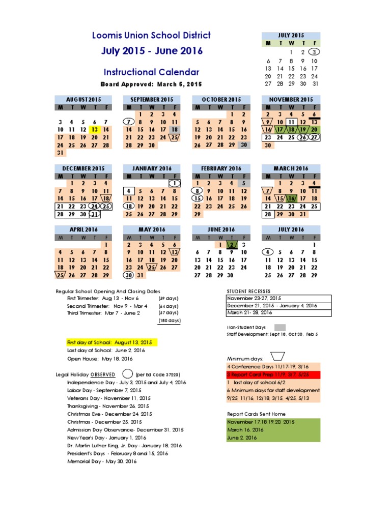 School Year Calendar 2015-2016 | PDF