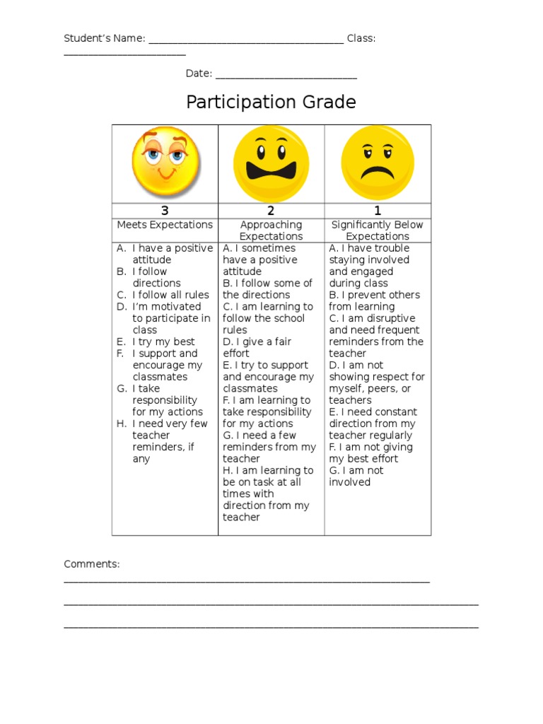 Student Participation Grade Assessment | PDF
