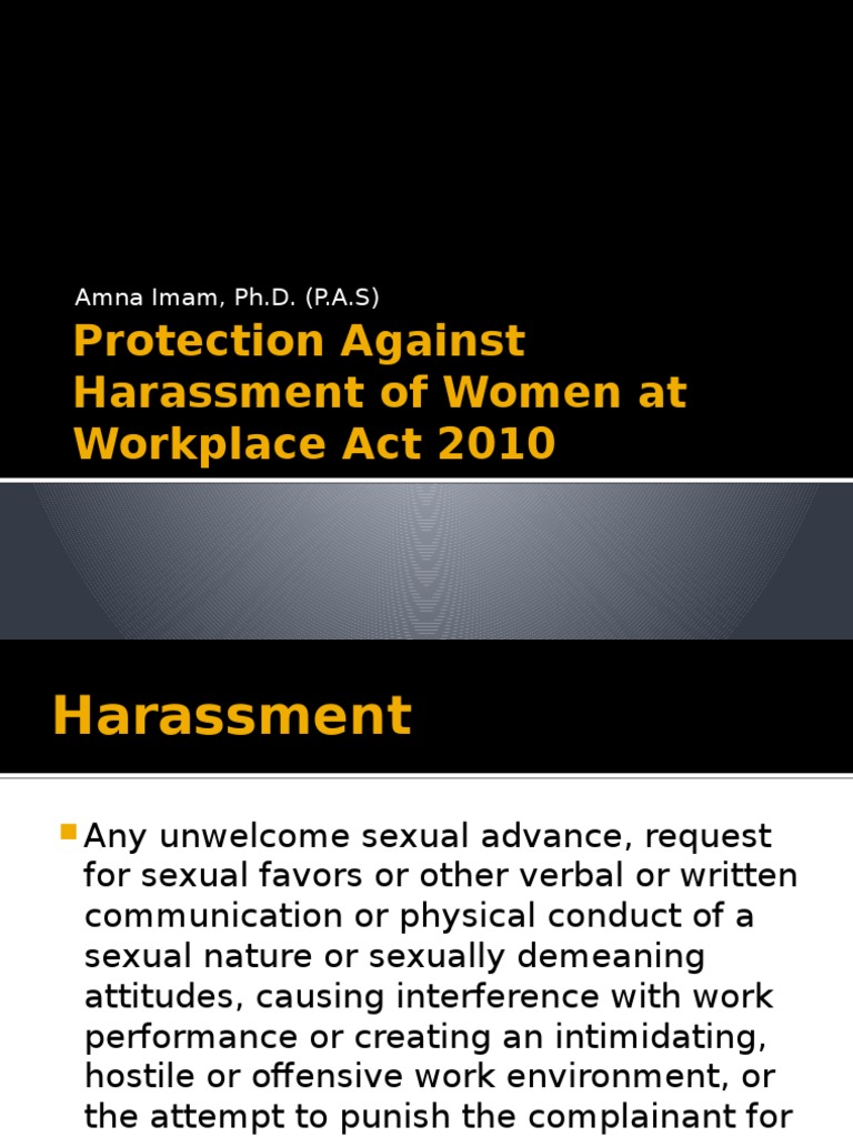 Protection Against Harassment of Women at Workplace Act | PDF | Hostile ...