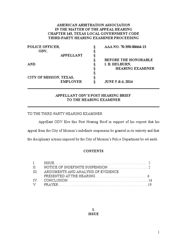 AAA Post Hearing Brief | Trousers | Burden Of Proof (Law) | Free 30-day ...