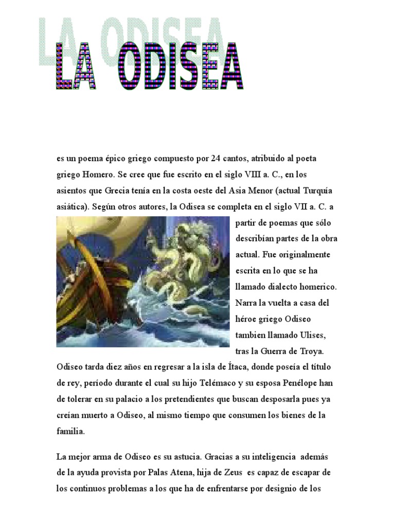 Es Un Poema Épico Griego Compuesto Por 24 Cantos | PDF | Odisea ...