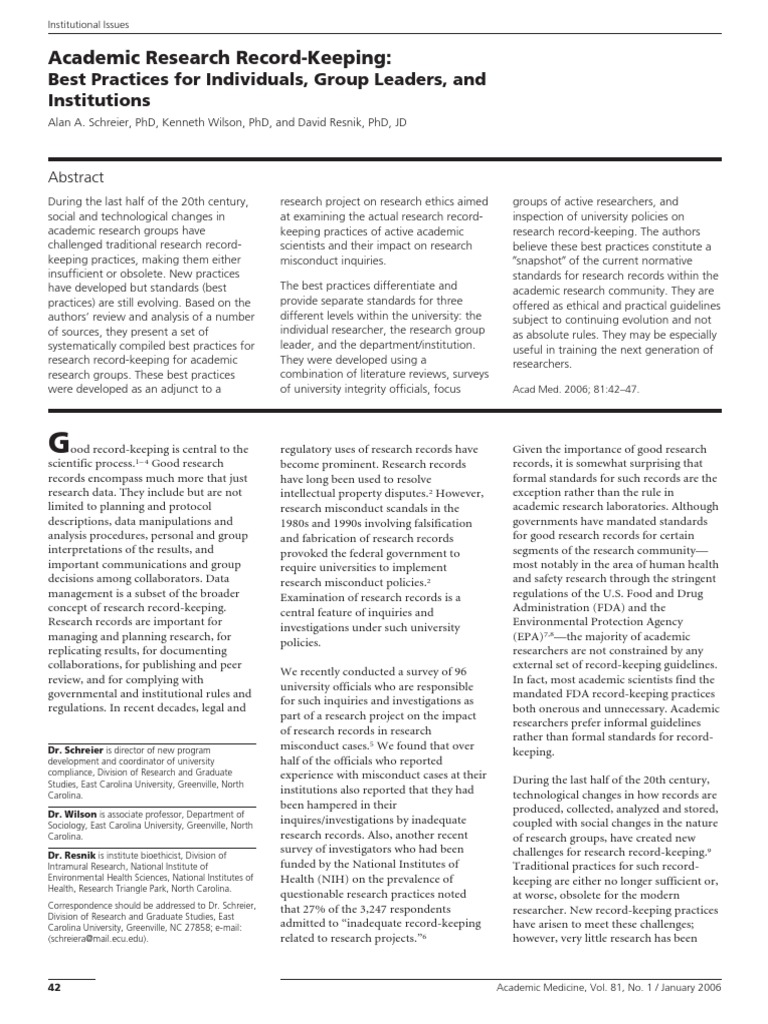 Academic Research Record-Keeping | PDF | Records Management | Medical ...