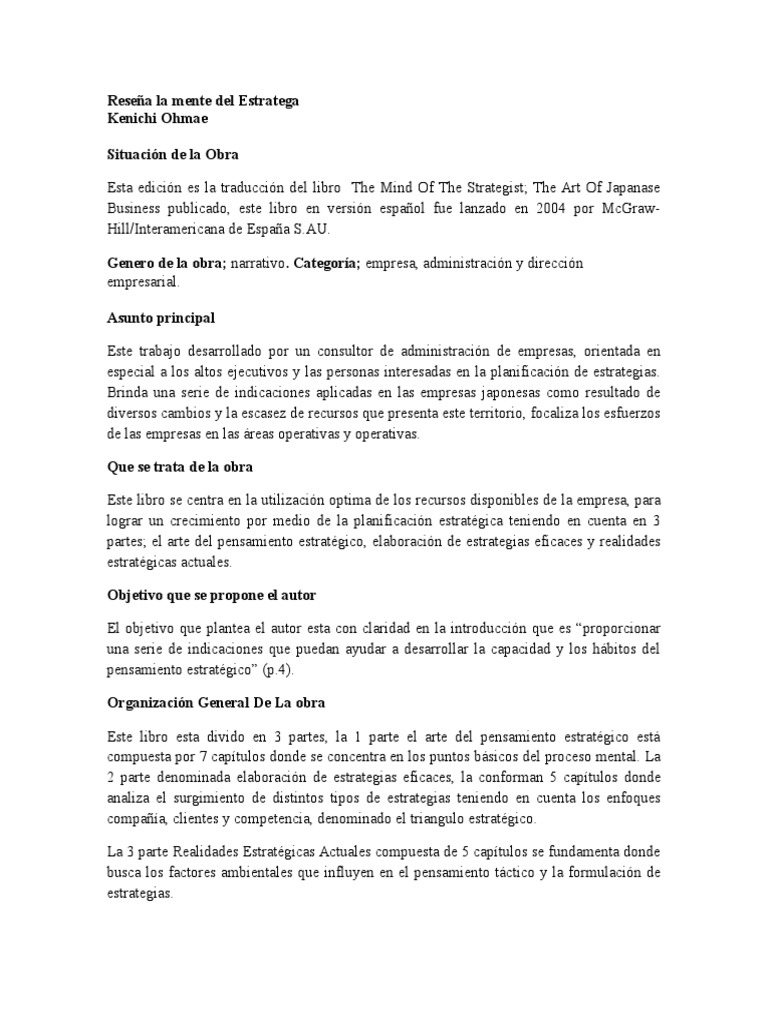 La Mente Del Estratega Kenichi Ohmae | Descargar gratis PDF | Planificación | Sustentabilidad