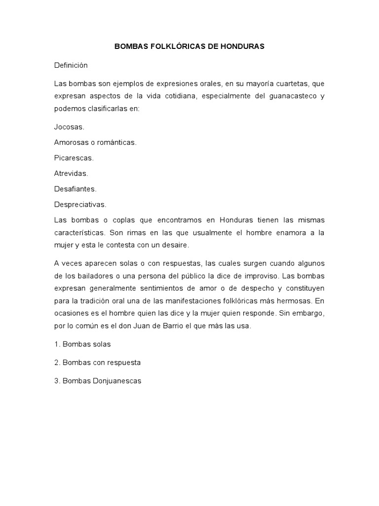 Bombas Folklóricas Hondureñas: Definición y Ejemplos | PDF | Arte ...