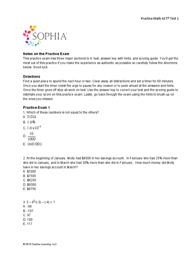 Act Practice Math Test 1 | PDF | Fraction (Mathematics) | Triangle