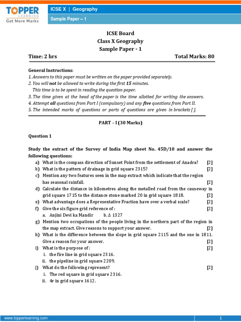 ICSE-Geography Sample Paper-1-Class 10 Question Paper | PDF