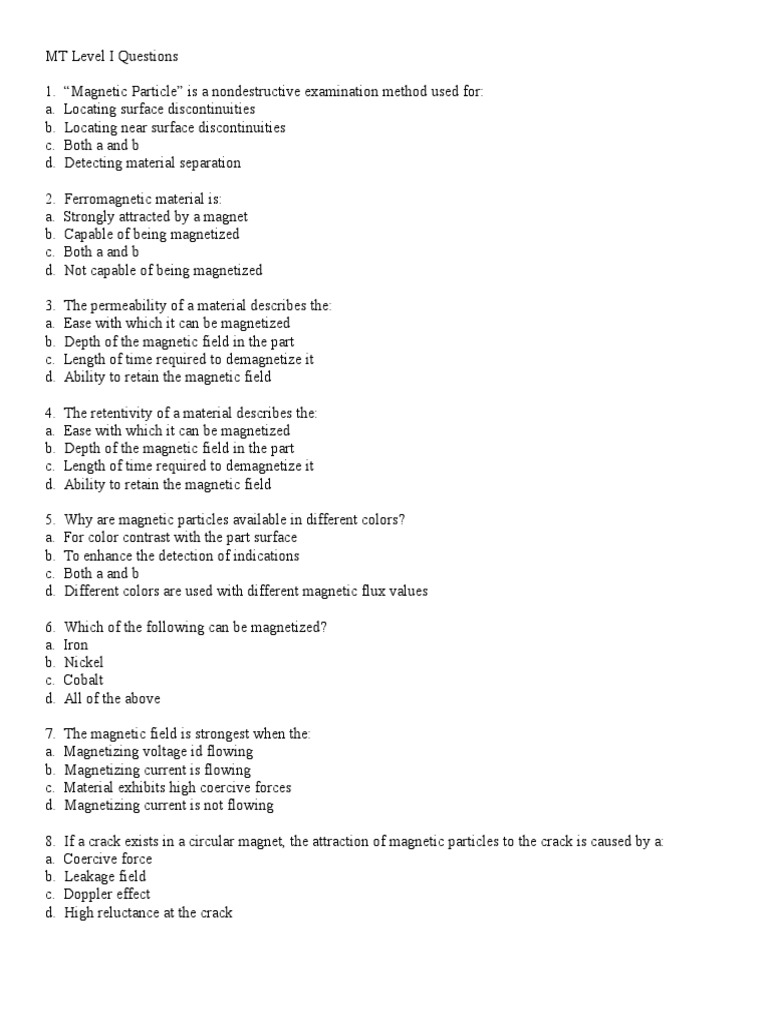 MT Level I Questions | PDF | Magnetic Field | Magnetism