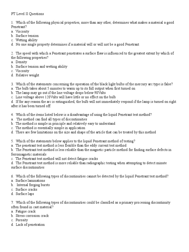 PT Level II Questions | PDF | Casting (Metalworking) | Industrial Processes