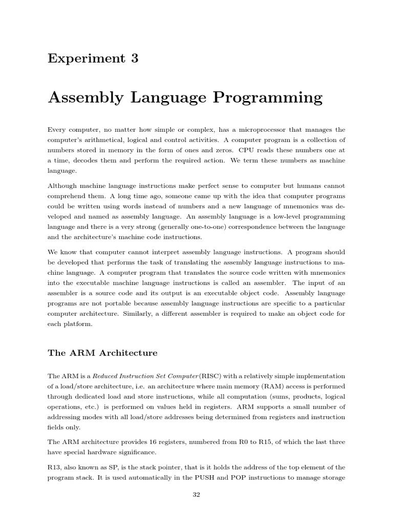 Arm Assembly Language Programming | PDF | Assembly Language ...
