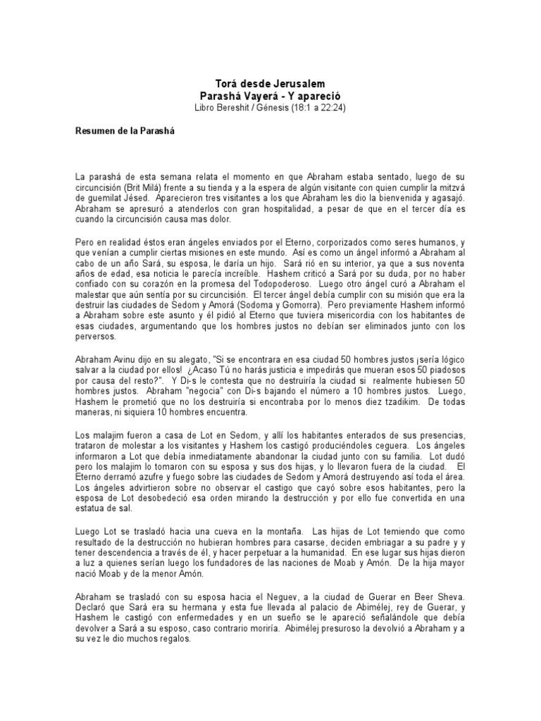 Parasha 4 Vayera 5775 | PDF | Abrahán | Libro del Génesis