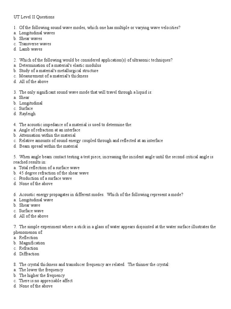 UT Level II Questions | PDF | Ultrasound | Waves