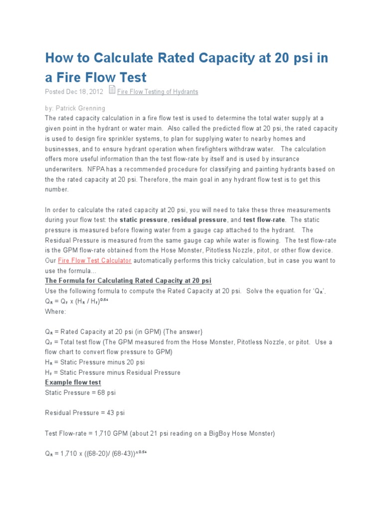 Calculate Fire Flow Test | PDF | Home & Garden | Computers