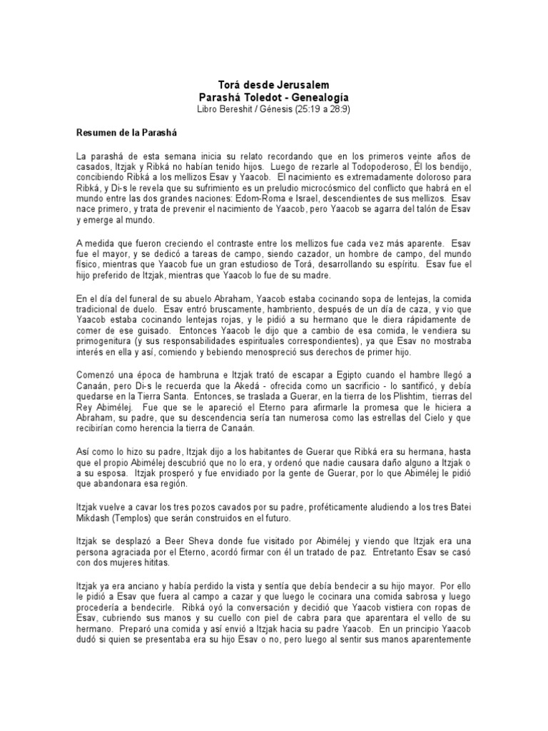 Parasha 6 Toledot 5775 | PDF | Abrahán | Libro del Génesis