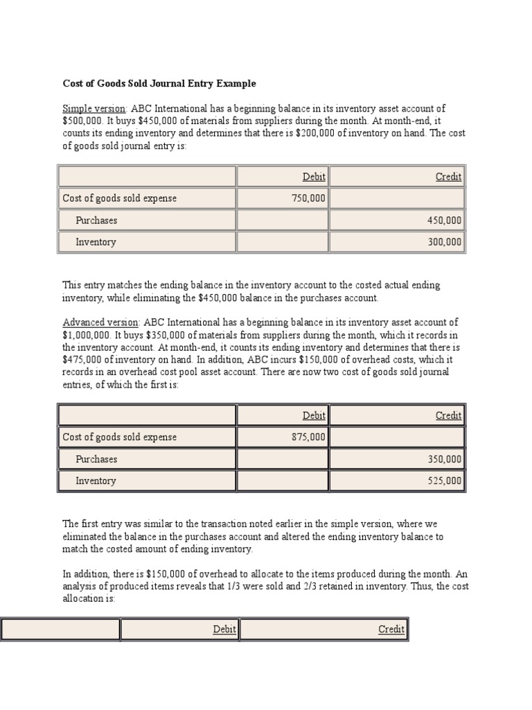 Cost of Goods Sold Journal Entry Guide | PDF