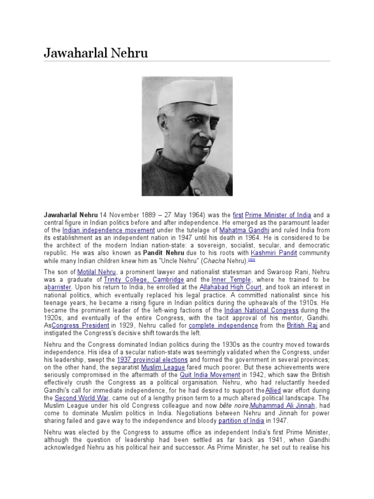 Jawaharlal Nehru | PDF | Jawaharlal Nehru | Indian National Congress