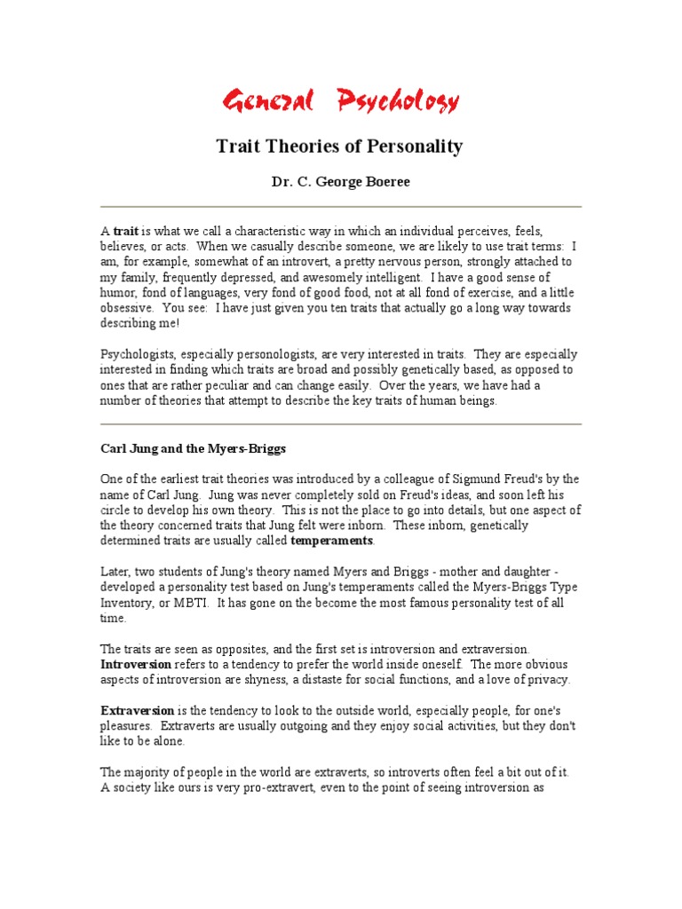 Trait Theories of Personality | PDF | Extraversion And Introversion ...