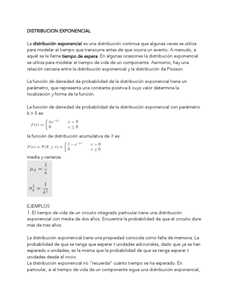 Ejemplos y Propiedades de la Distribución Exponencial | PDF ...