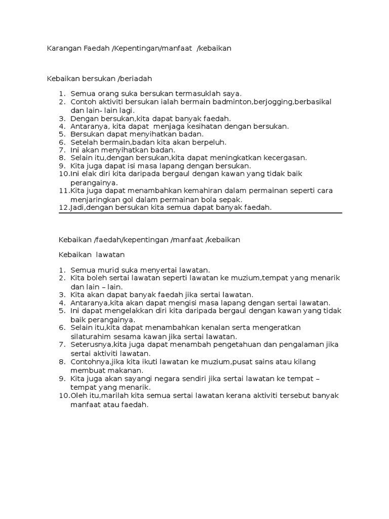 Karangan Faedah Bersukan | PDF