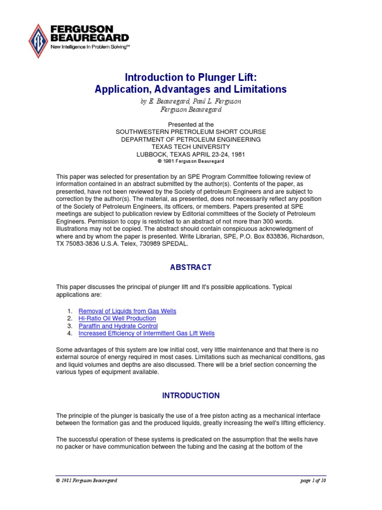 Introductión The Plunger Lift | PDF | Oil Well | Casing (Borehole)