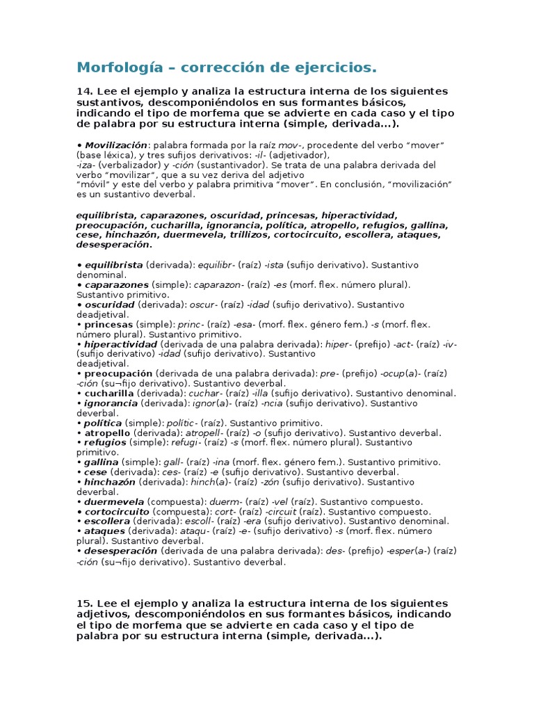 Ejercicios Morfología Resueltos Pdf Morfología Lingüística Verbo