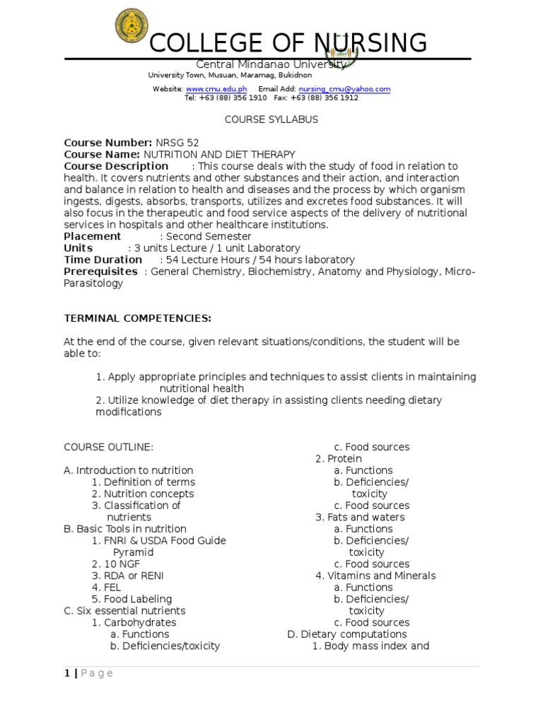 Course Outline Nutrition | Nutrition | Diet & Nutrition