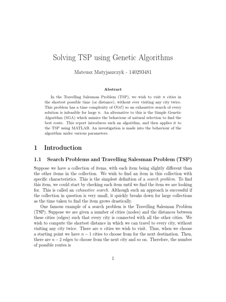 Tsp Using Genetic Algorithms In Matlab Pdf Genetic Algorithm Time
