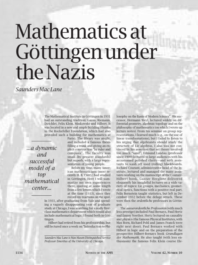 Mathematics at Göttingen Under The Nazis | PDF | Weimar Republic | Nazi ...