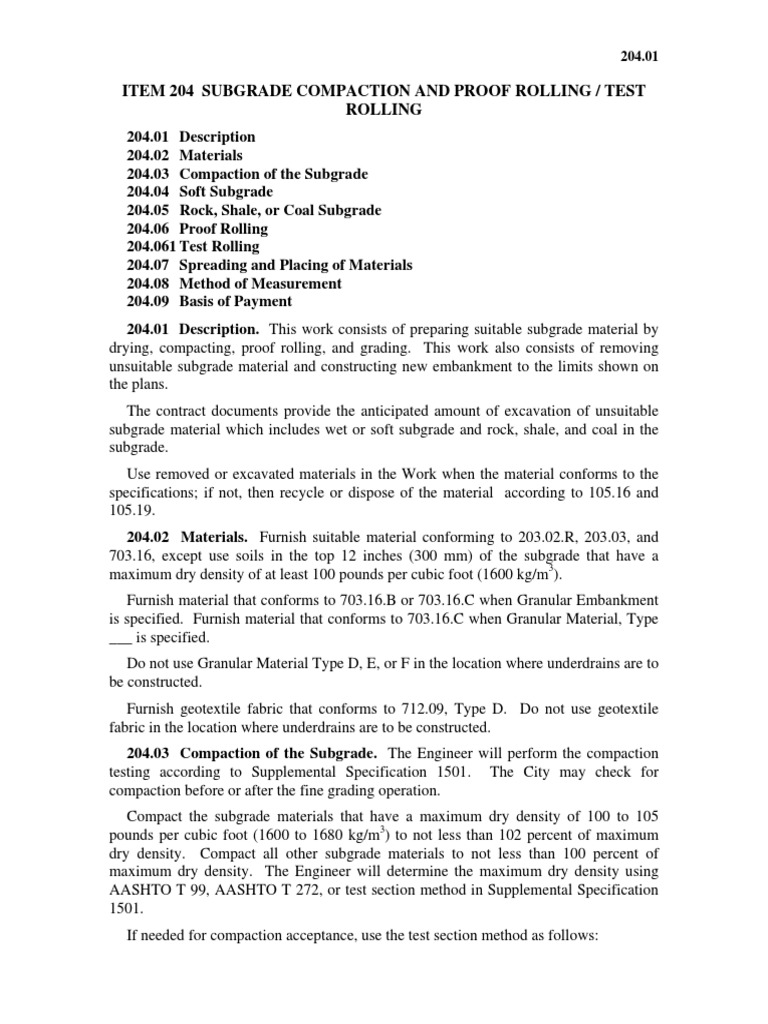 204 - Subgrade Compaction and Proof Rolling-Test Rolling (2012) | PDF ...