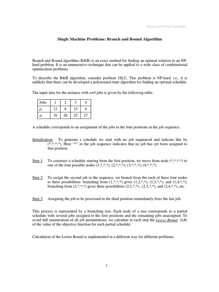 Single Machine Problems: Branch and Bound Algorithm | PDF | Mathematical Optimization | Algorithms