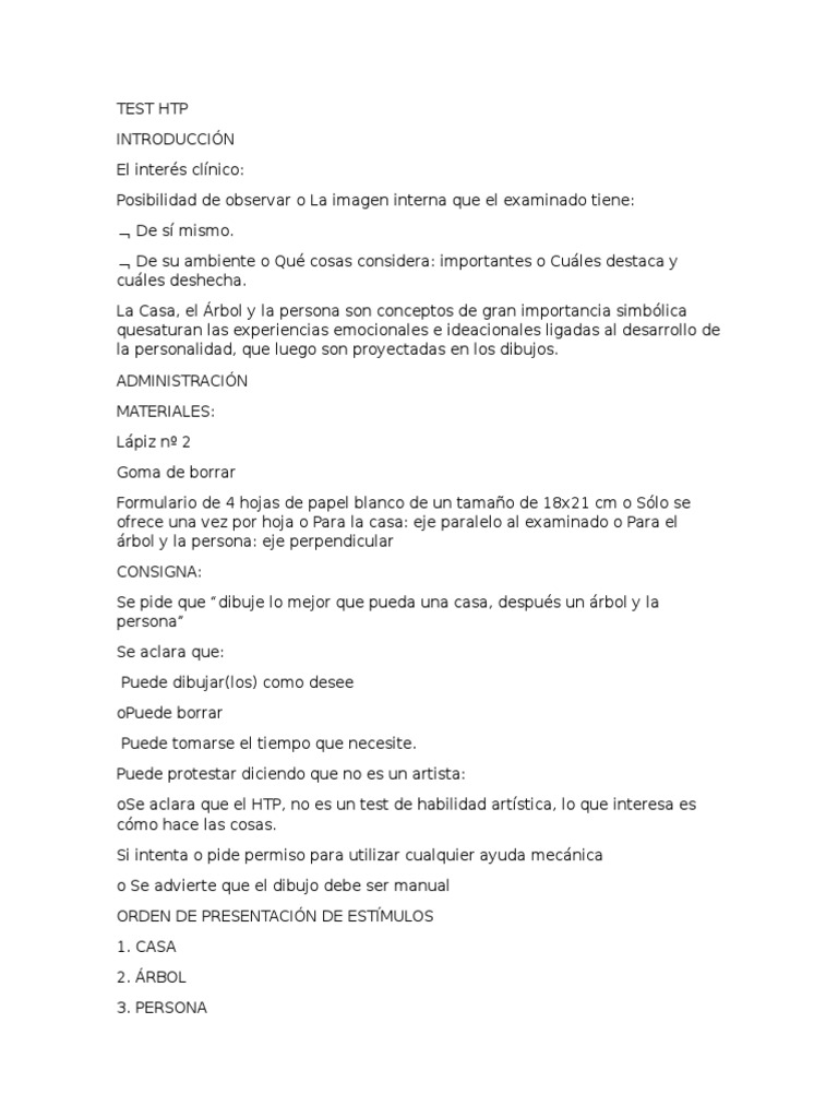 Test HTP | PDF | Conceptos psicologicos | Ciencias del comportamiento