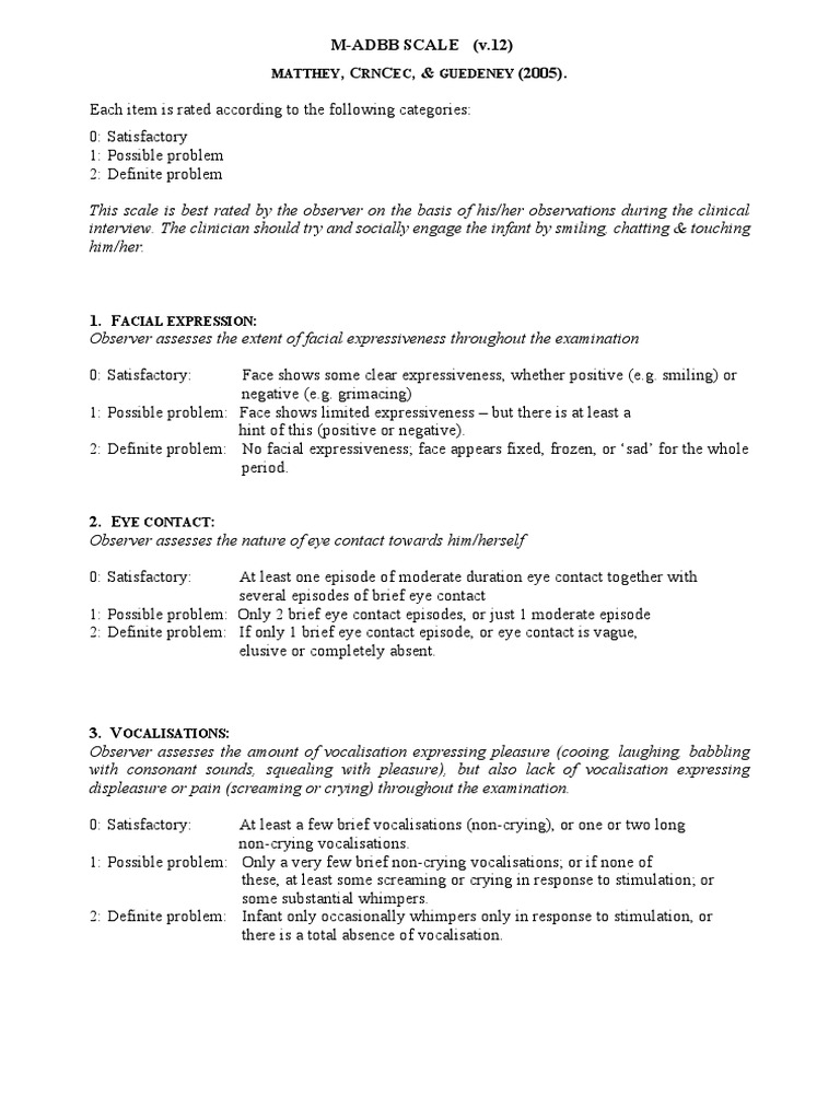 Adbb Scale | PDF | Infants | Metaphysics Of Mind