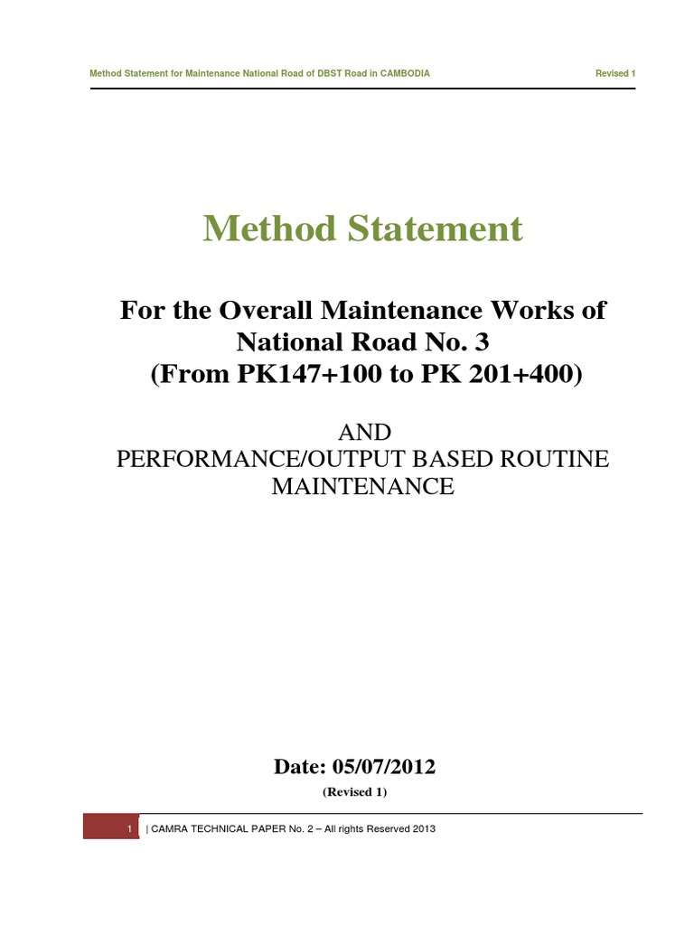 Method Statement For DBST Road Maintenance | PDF | Road | Road Surface