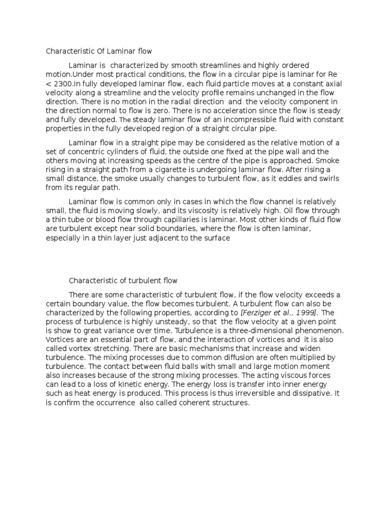 Characteristic of Laminar Flow | Download Free PDF | Laminar Flow ...