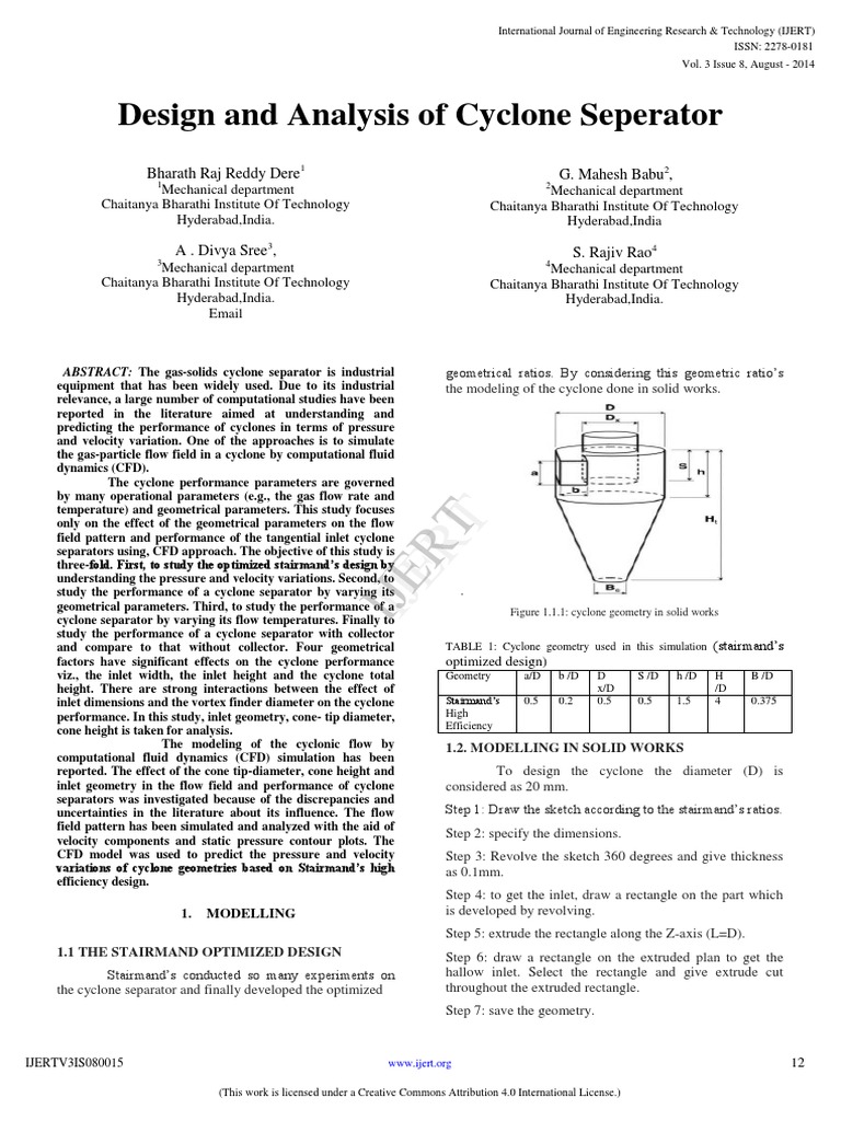 Design and Analysis of Cyclone Seperator | PDF | Turbulence | Computational Fluid Dynamics
