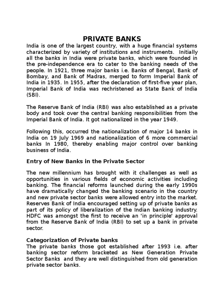 Private Banks: Entry of New Banks in The Private Sector | PDF | Reserve ...