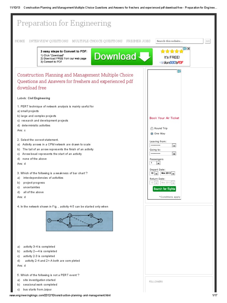 Construction Planning and Management Multiple Choice Questions and ...
