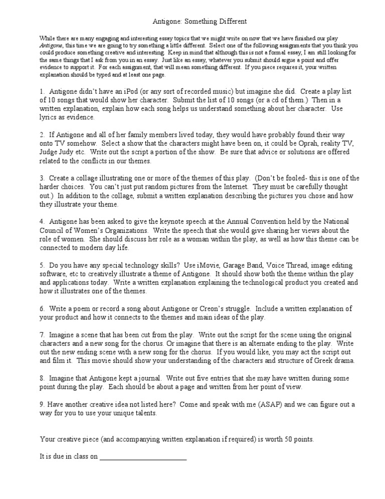 Creative Antigone Projects | PDF | Games & Activities | Language Arts ...