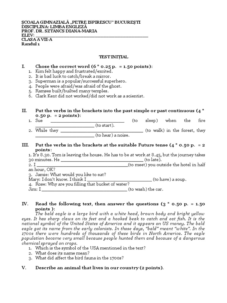 Test Initial A 7a | PDF | Leisure