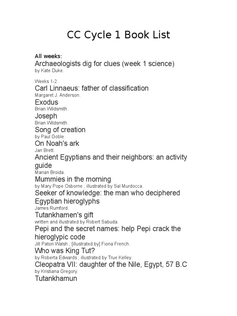 CC Cycle 1 Book List | PDF