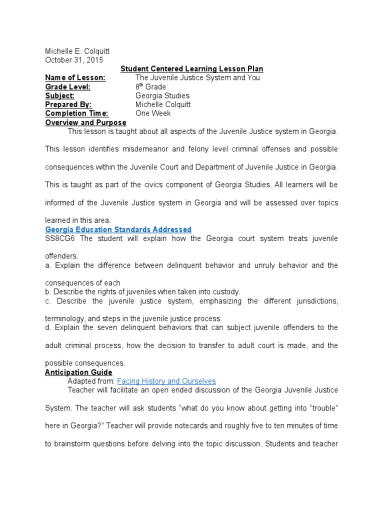 Student-Centered Learning Lesson Plan | PDF | Juvenile Court | Juvenile ...