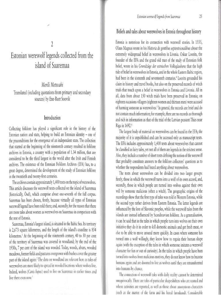 Estonian Werewolf Legends Collected From | PDF